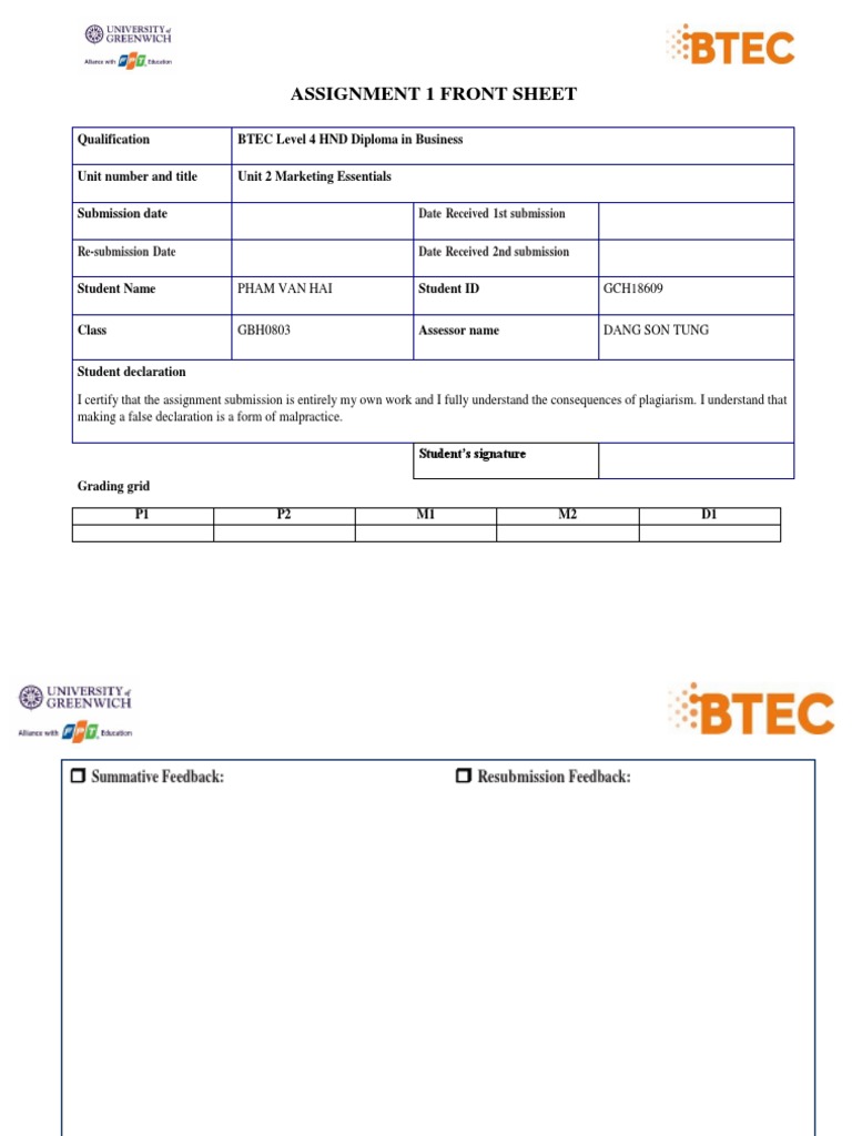 486- Assignment 1 Frontsheet-2-đã chuyển đổi | PDF | Marketing | Customer