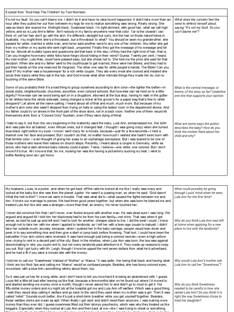 God Help The Children - Toni Morrison | PDF