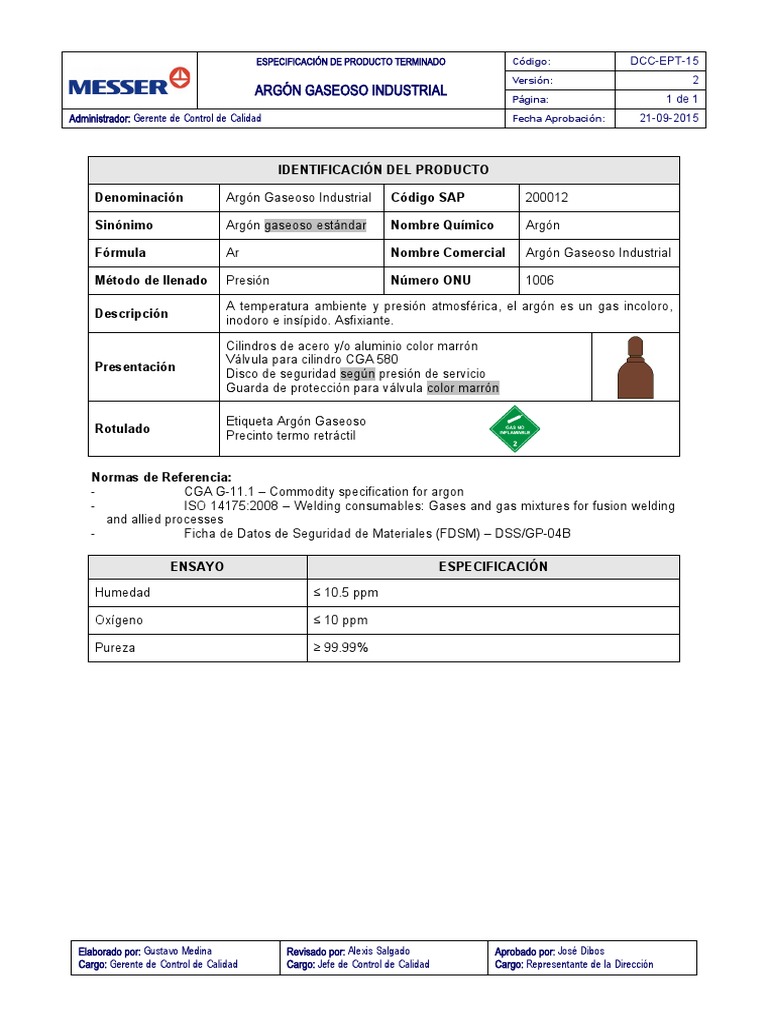 Ficha Tecnica Argon | PDF | Argón | Gases