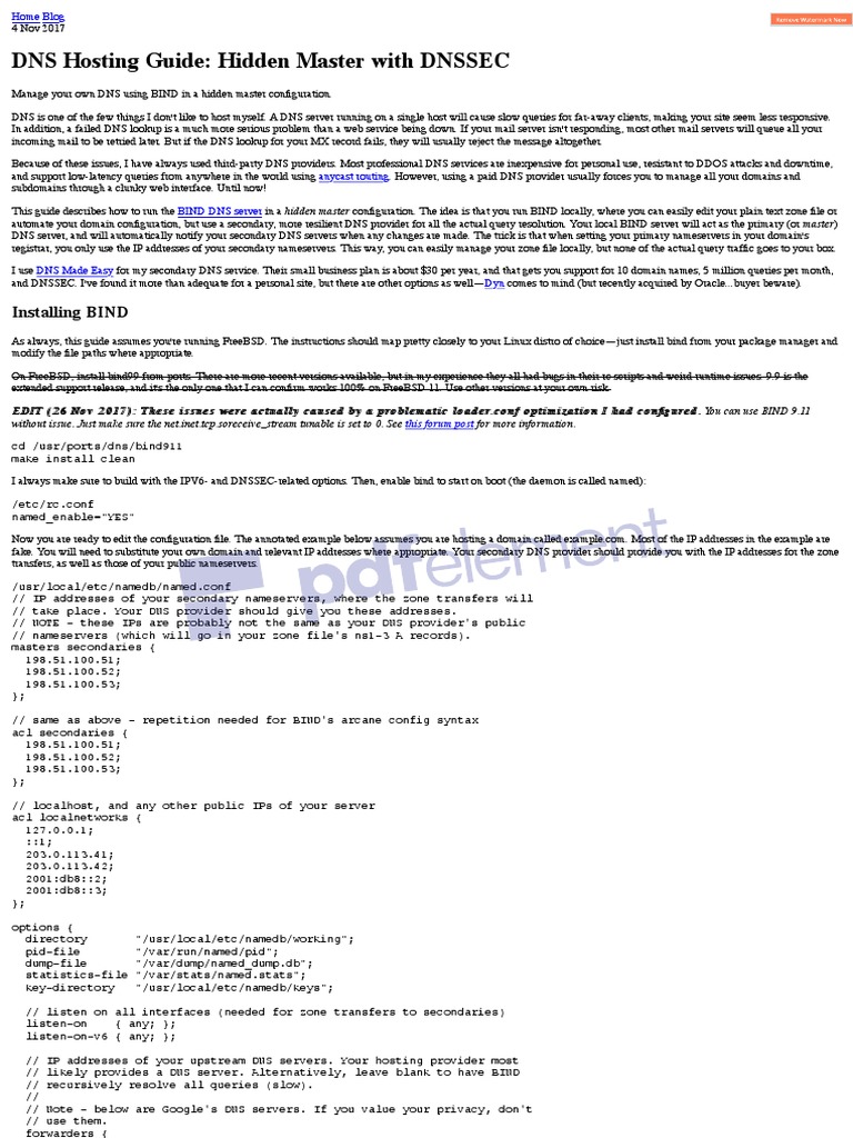 DNS Hosting Guide Hidden Master With DNSSEC | PDF