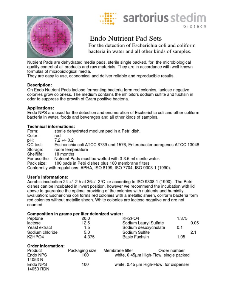 Endo Nutrient Pad Sets | PDF | Microbiology | Chemistry