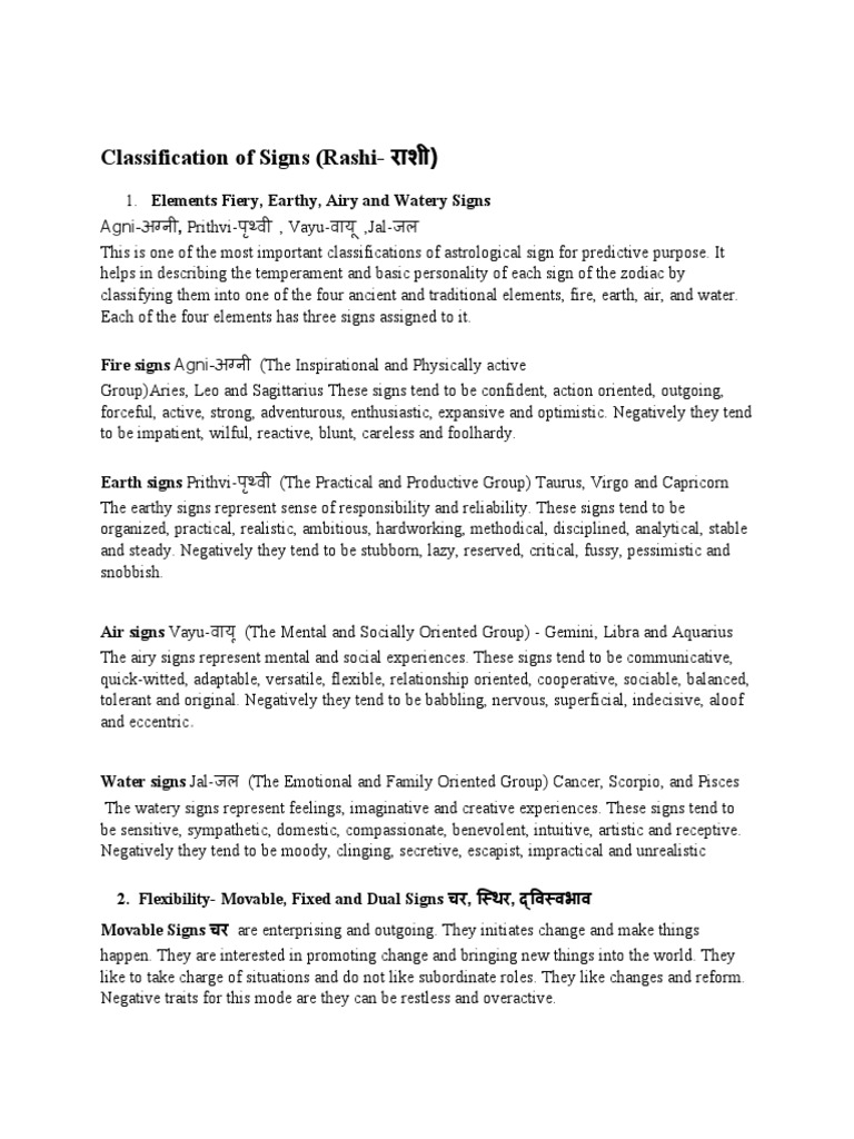 Classification of Signs (Rashi-राशी) | PDF | Astrological Sign | Zodiac