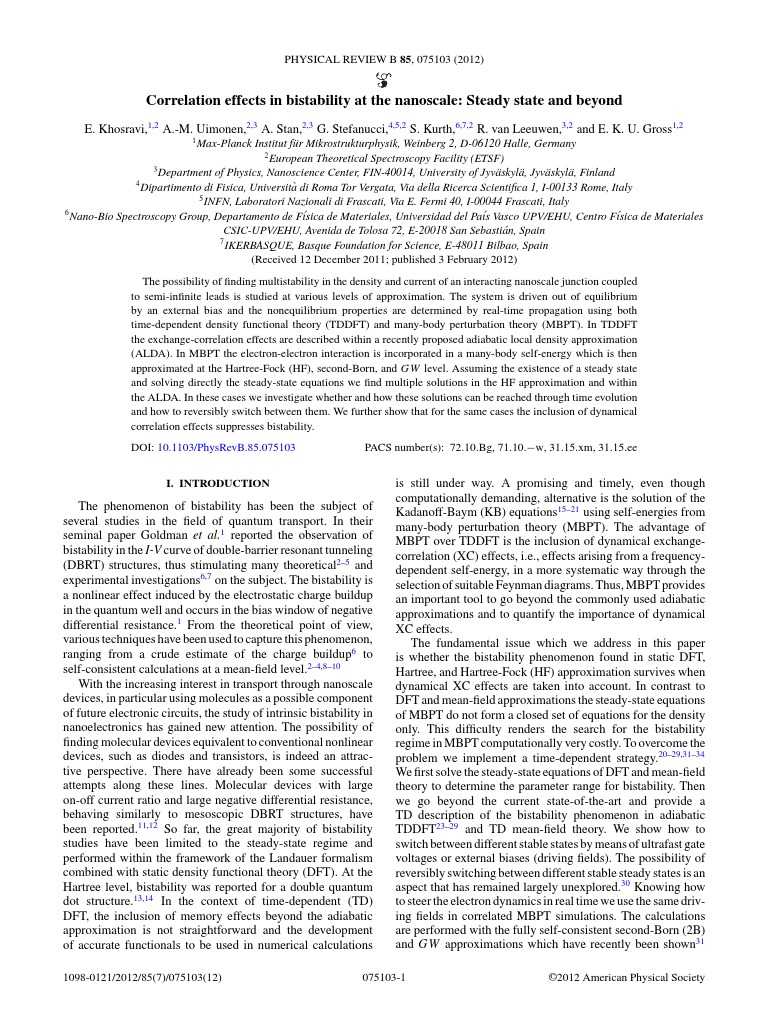 Correlation Effects in Bistability at The Nanoscale Steady State and ...