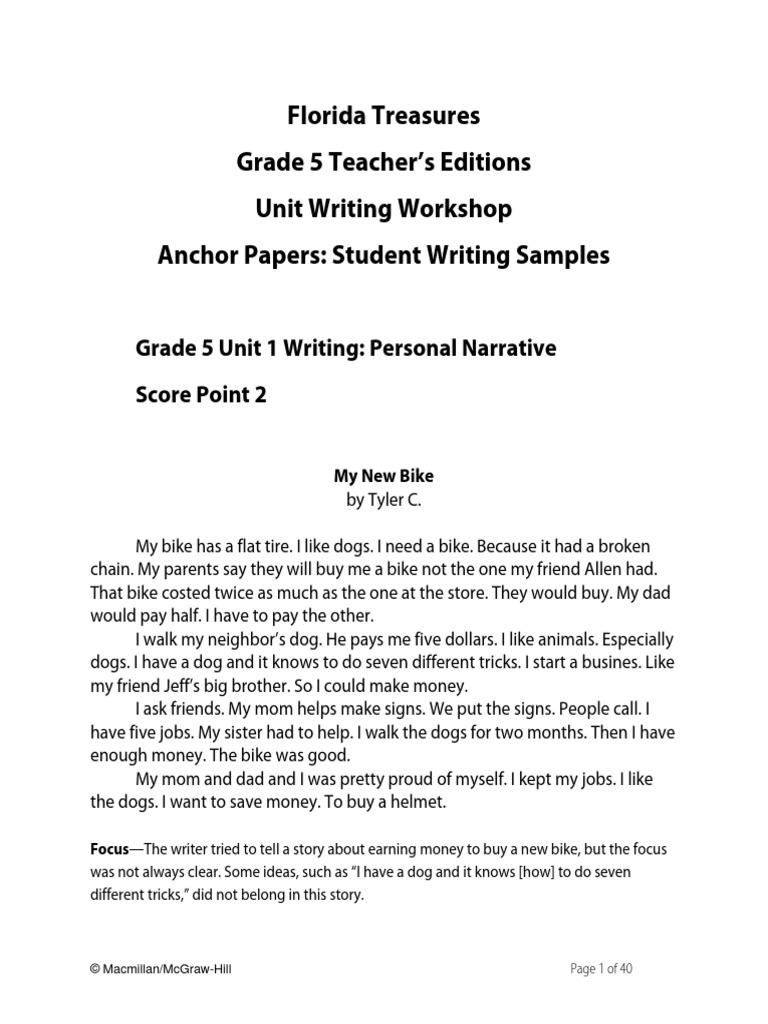 Florida Treasures Grade 5 Teacher's Editions Unit Writing Workshop ...