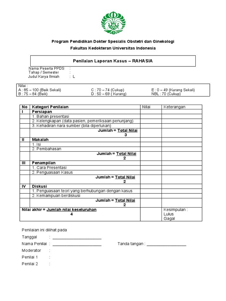 Penilaian PPDS Obgin UI | PDF