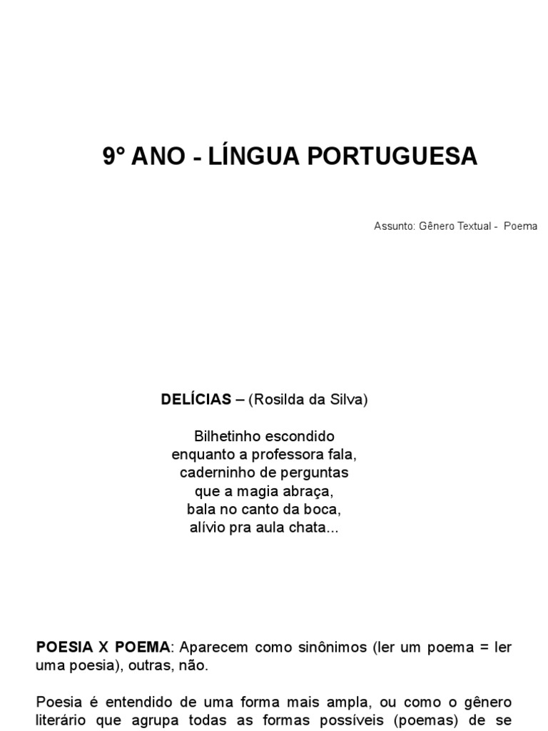 Gênero Textual - Poema | PDF | Métrica (poesia) | Poesia