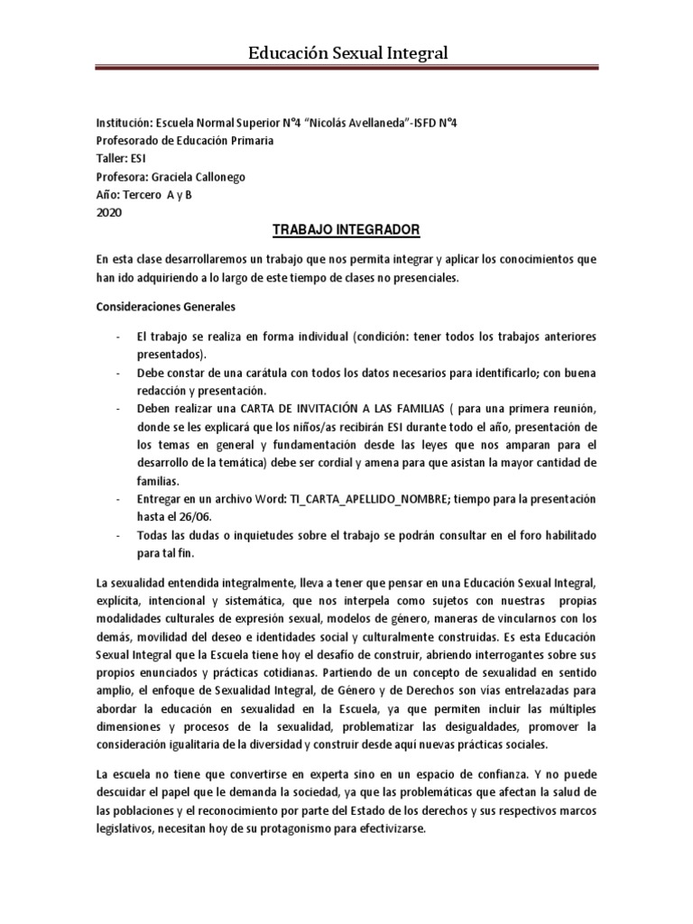Carta ESI para Familias en Escuela | PDF | La sexualidad humana | Educación sexual