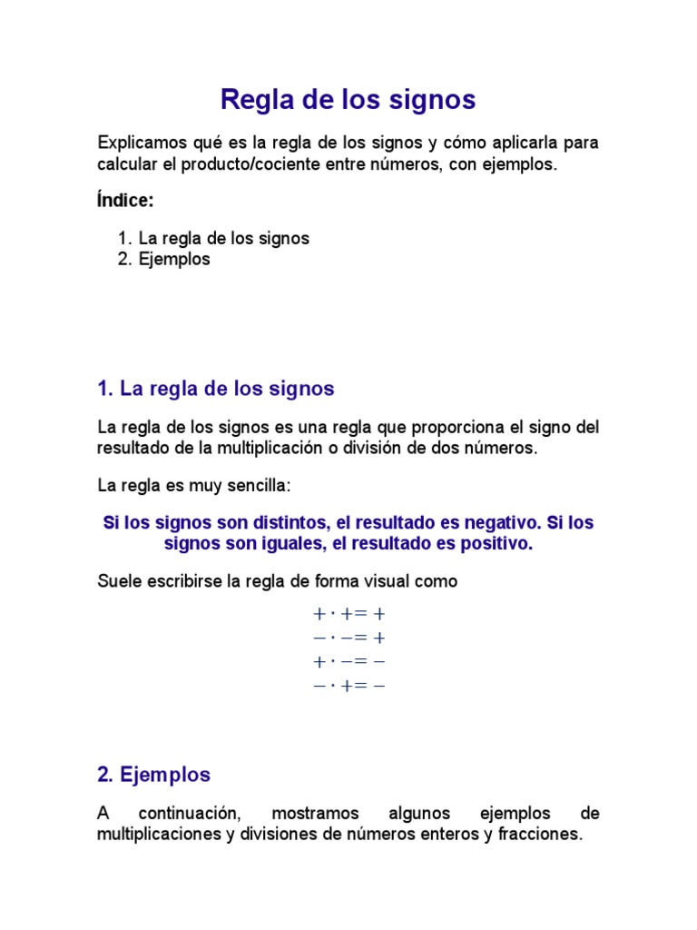 Regla de Los Signos | PDF