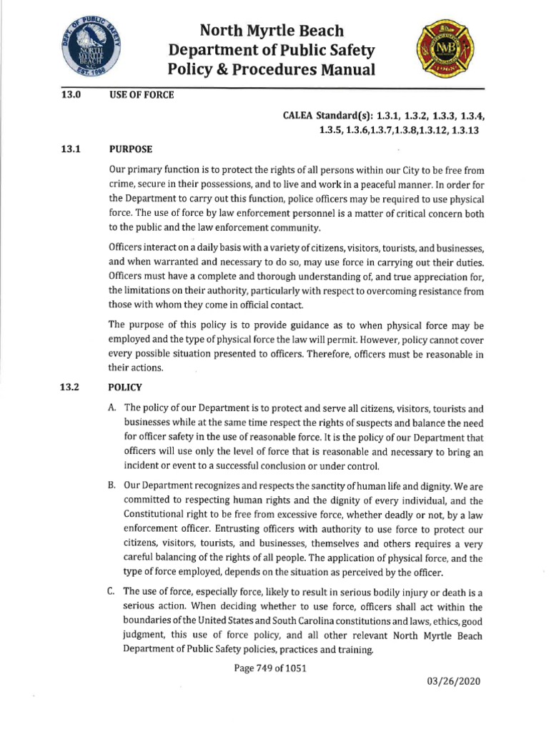 Use of Force Policies & Procedures | PDF
