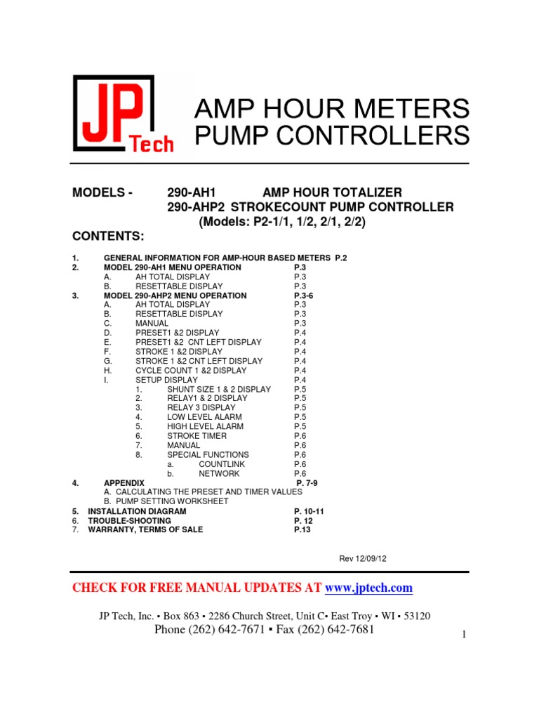 Models - 290-Ah1 Amp Hour Totalizer 290-Ahp2 Strokecount Pump ...
