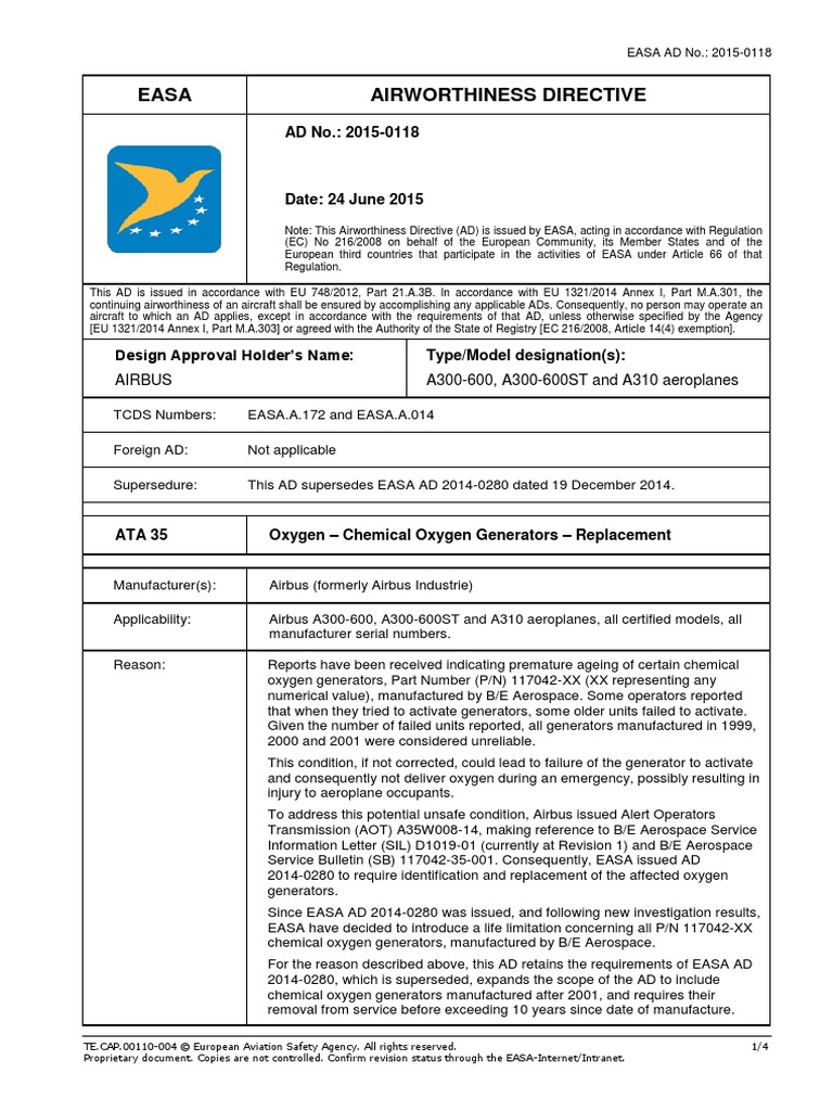 Easa Airworthiness Directive: AD No.: 2015-0118 | PDF | Aerospace ...