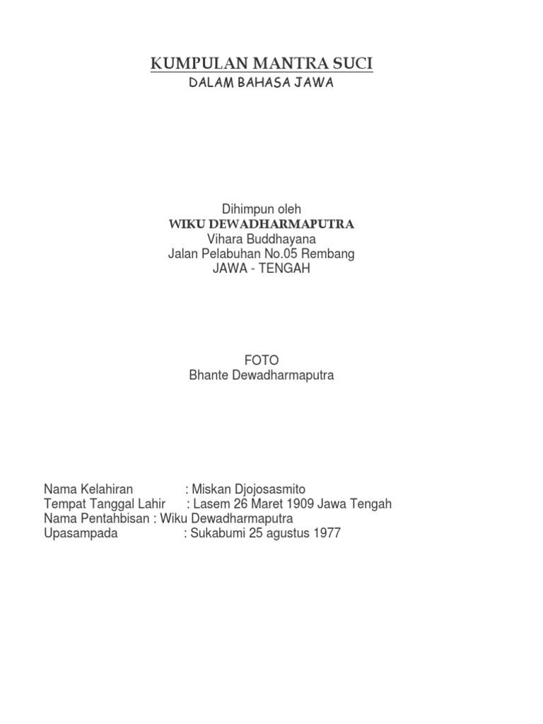 Kumpulan Mantra Suci PDF | PDF