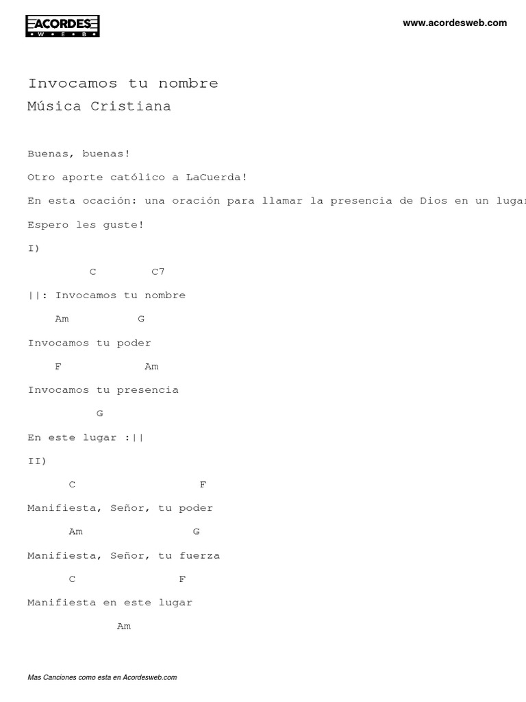 Invocamos Tu Nombre: Música Cristiana | PDF