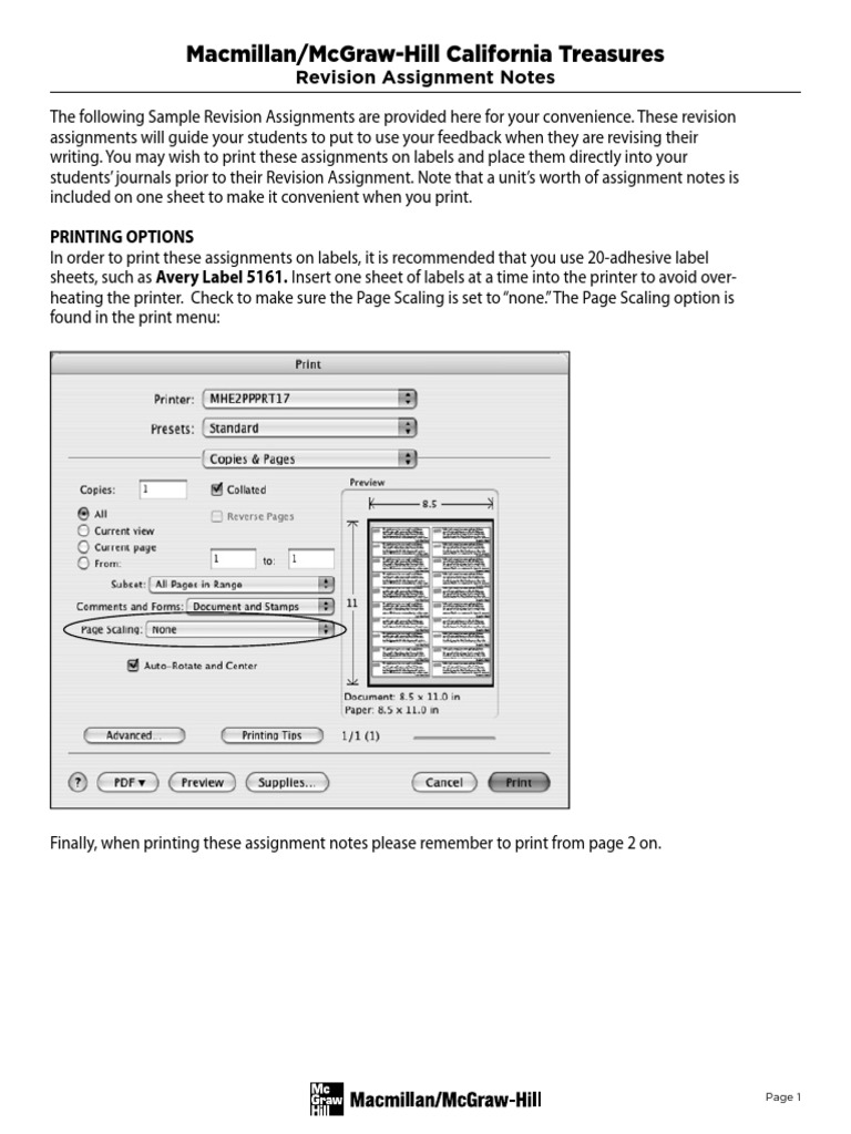 Macmillan/Mcgraw-Hill California Treasures: Revision Assignment Notes ...
