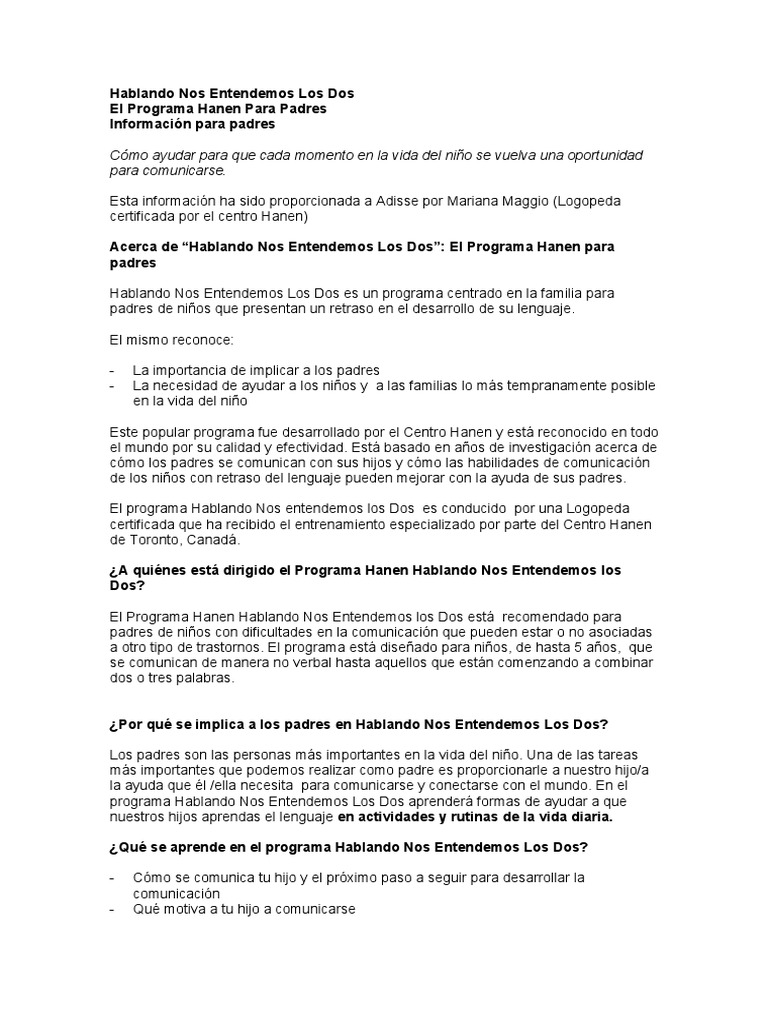 Programa Hanen PDF | PDF