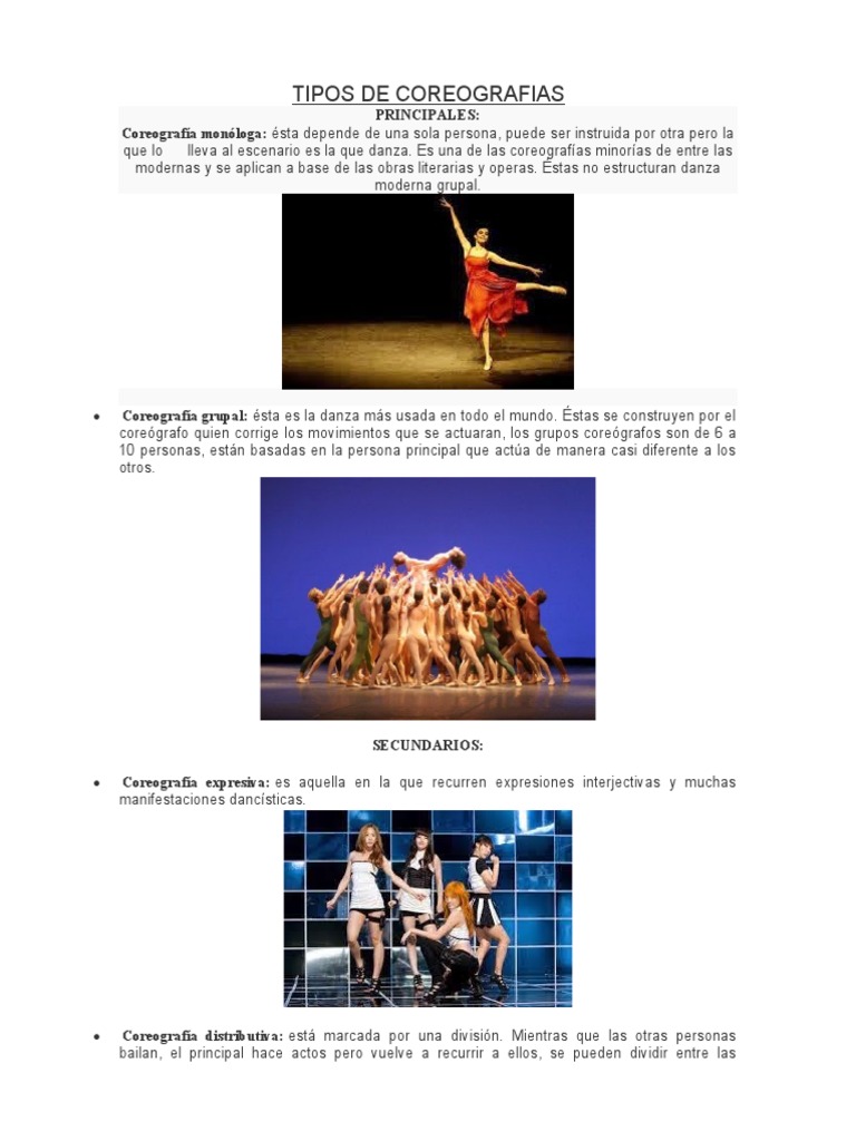 Tipos de Coreografías Explicadas | PDF | Salario mínimo | Bailes