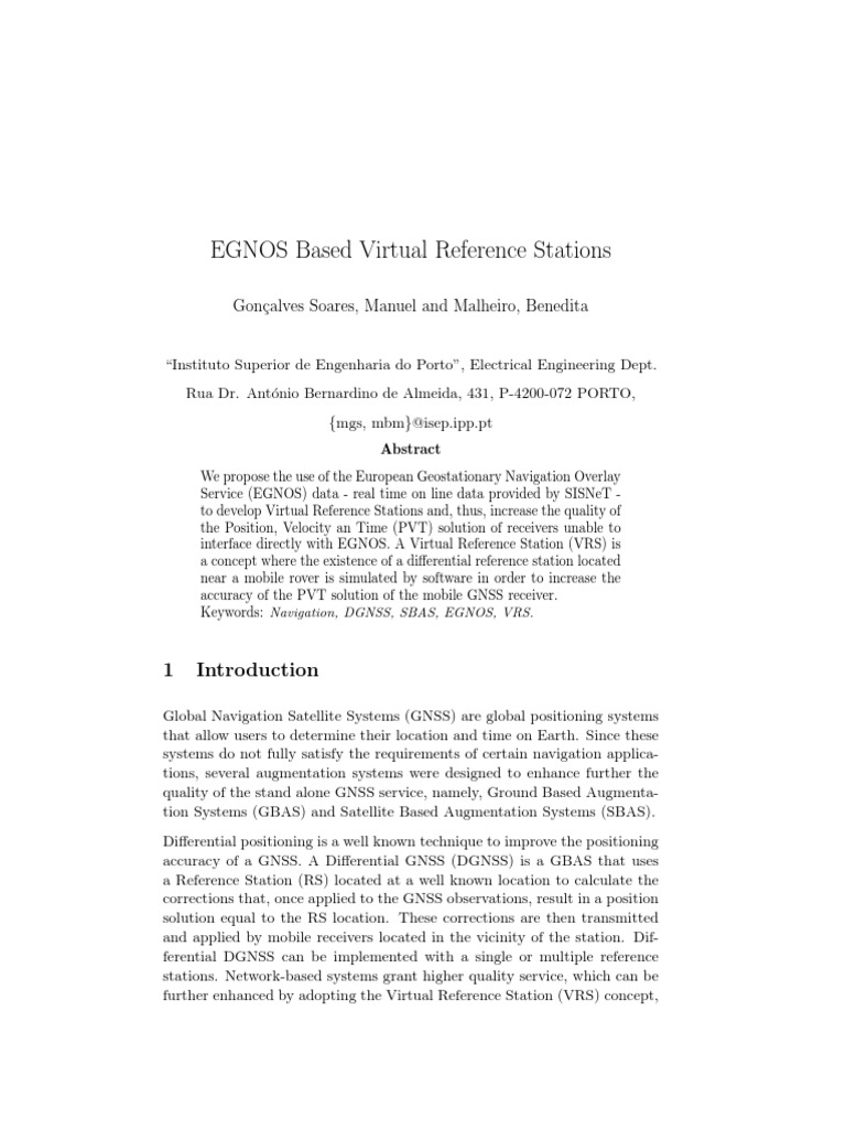 EGNOS Based Virtual Reference Stations | PDF | Global Positioning ...