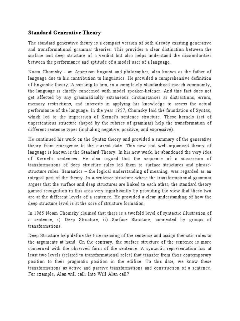 Standard Generative Theory | PDF | Syntax | Logic