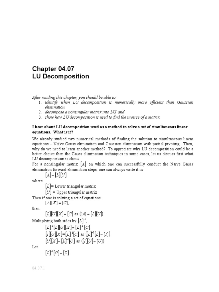 LU Decomposition | PDF | Matrix (Mathematics) | Theoretical Computer Science