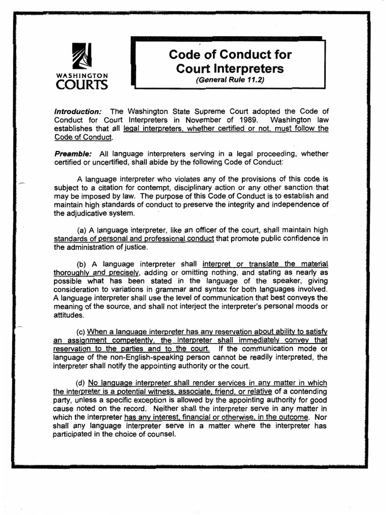 Code of Conduct For Court Interpreters | PDF | Language Interpretation | Public Sphere