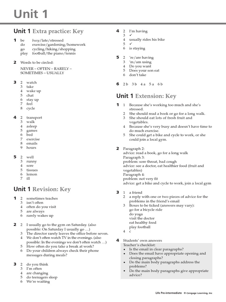 Pre-Int Unit1 Answerkey Be | PDF | Foods