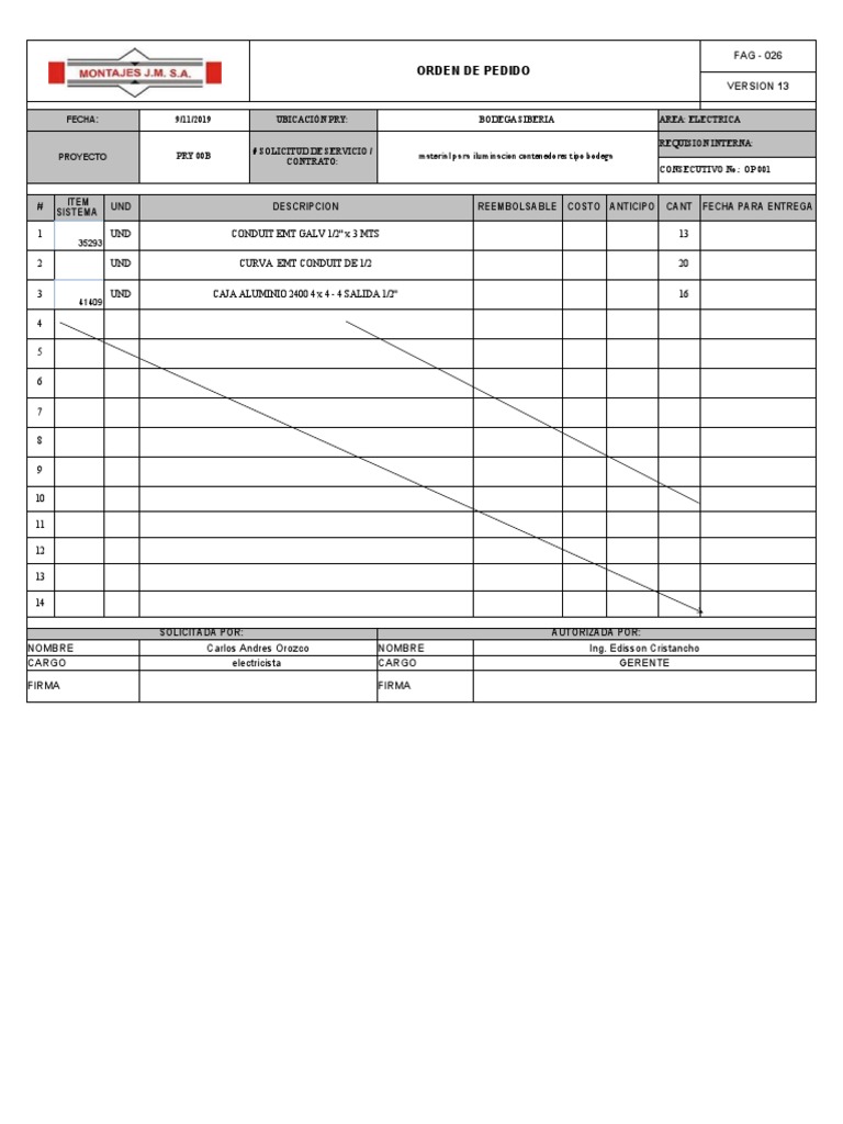 Orden De Pedido: # UND Descripcion Reembolsable Costo Anticipo Cant ...
