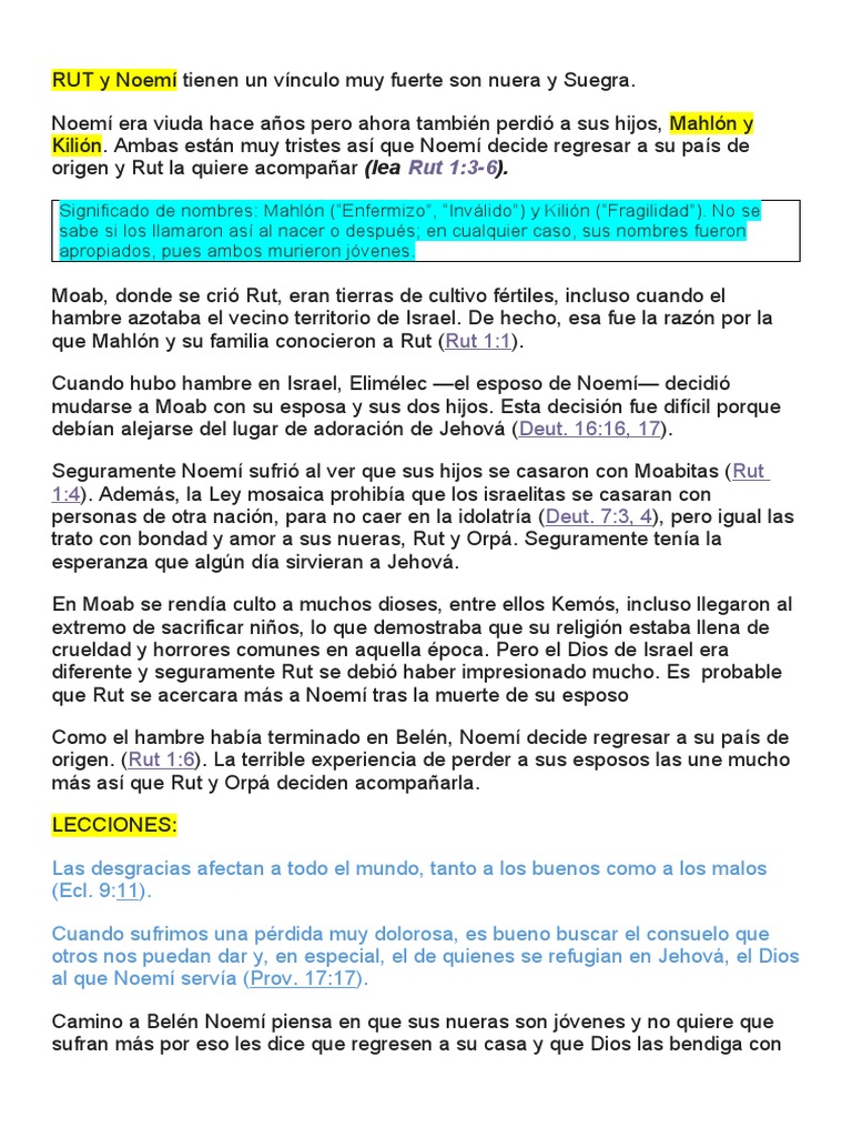 Historia de Un Personaje de La Biblia Llamada RUT | PDF | Libro de rut | Noemí (figura bíblica)