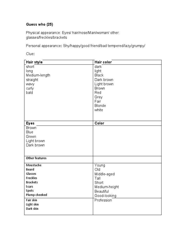 Guess Who Game | PDF