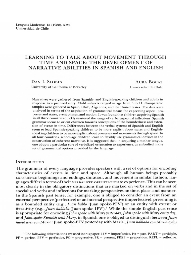Narrative Development in Spanish vs. English | PDF | Grammatical Tense ...