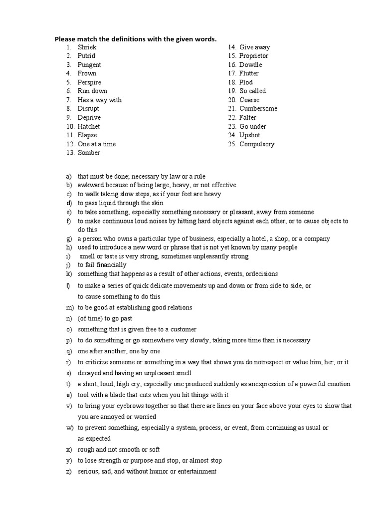Please Match The Definitions With The Given Words | PDF