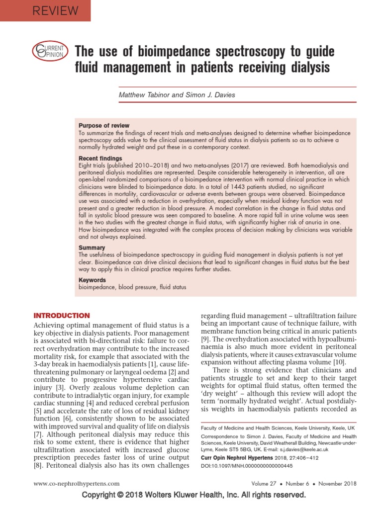 The Use of Bioimpedance Spectroscopy To Guide Fluid Management in Patients Receiving Dialysis ...