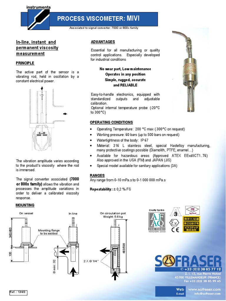 In-Line Process Viscometer MIVI Overview | PDF | Calibration | Viscosity
