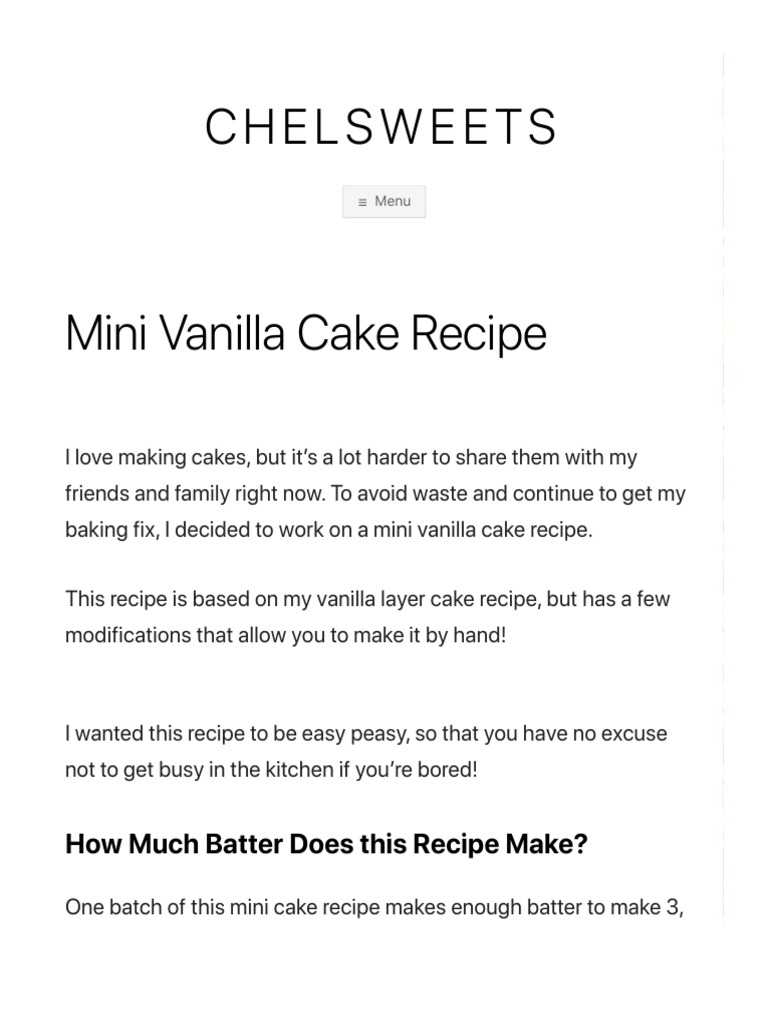 Mini Vanilla Cake Recipe - Simple 4 Inch Layer Cake | PDF | Cakes | Baking
