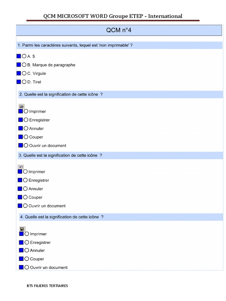 QCM Word 2007 Level 1 D | PDF