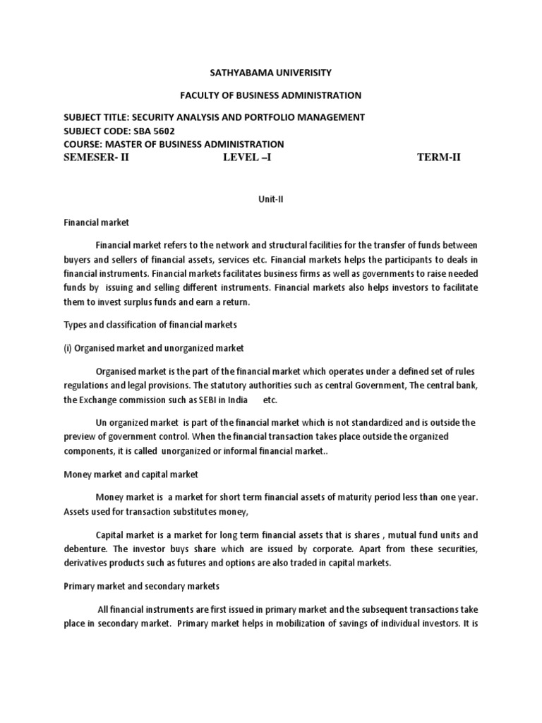Sapm Unit 2 | PDF | Financial Markets | Capital Market