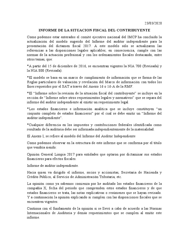 Informe de La Situacion Fiscal Del Contribuyente | PDF | Auditoría ...