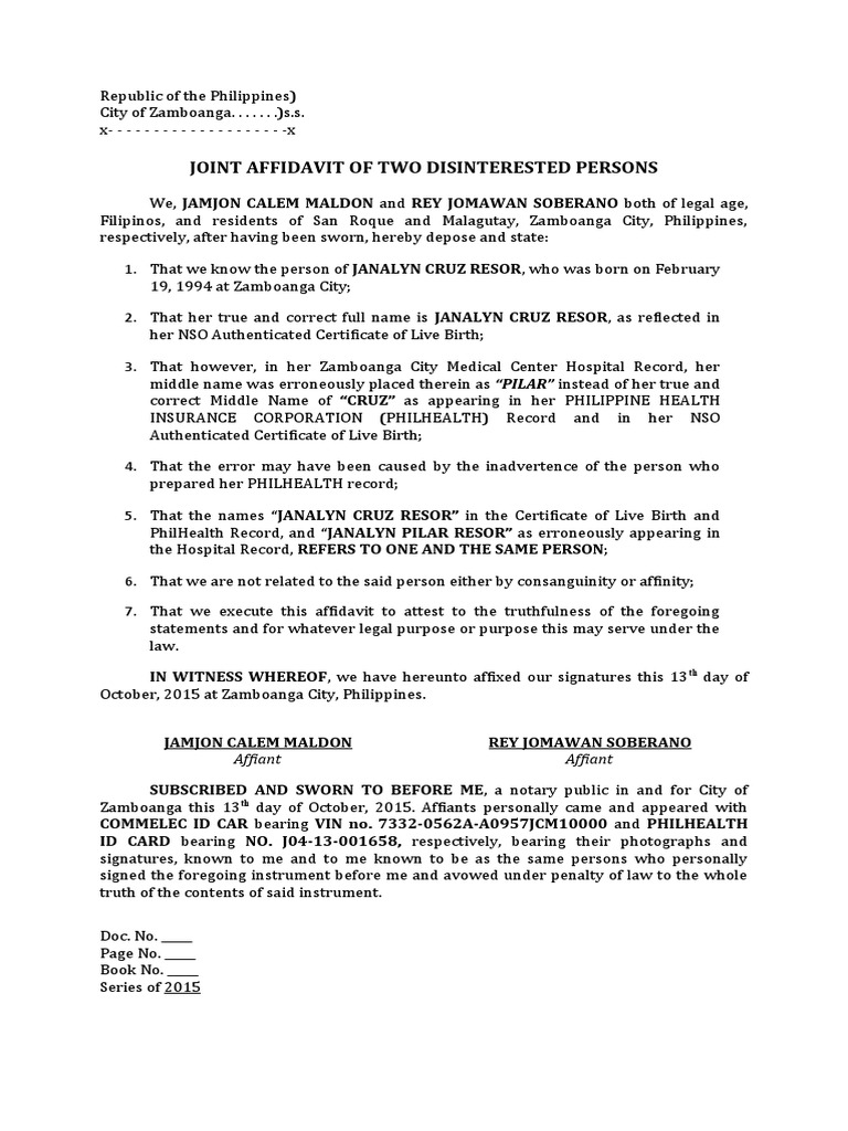 Joint Affidavit for Name Discrepancies | PDF | Affidavit | Notary Public