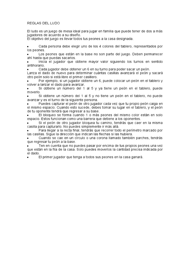 Reglas Del Ludo | PDF | Deportes y actividades al aire libre | Hogar ...