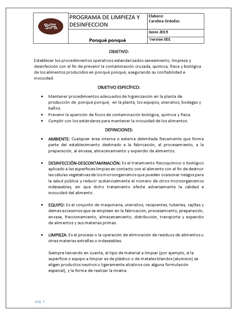 Programa de Limpieza y Desinfeccion | PDF | Detergente | Agua