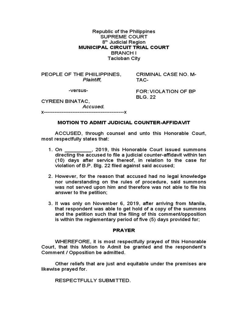 Motion To Admit | PDF | Summons | Judiciaries