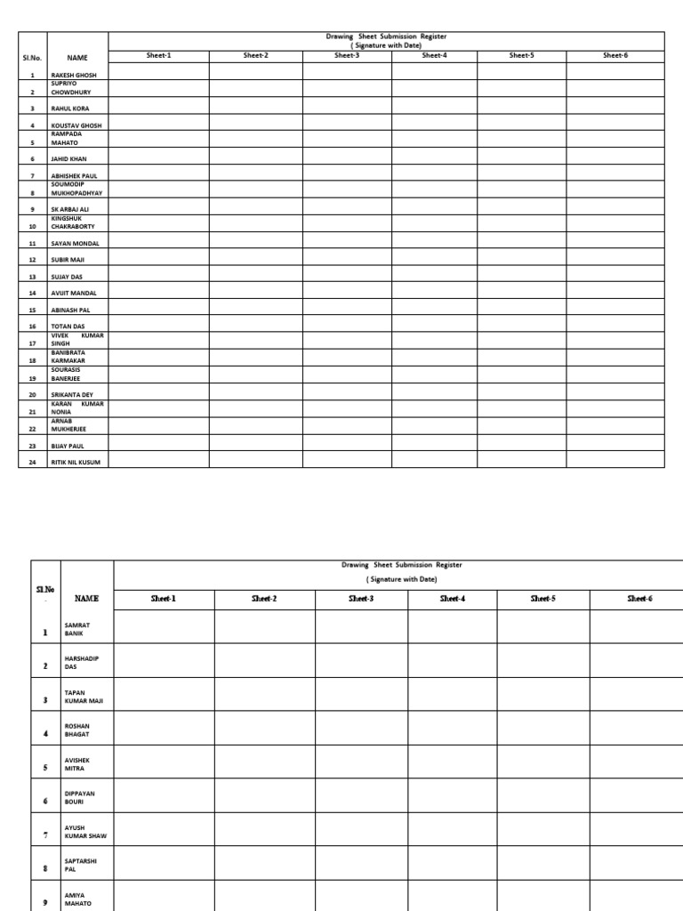 Drawing Sheet Submission Register | PDF