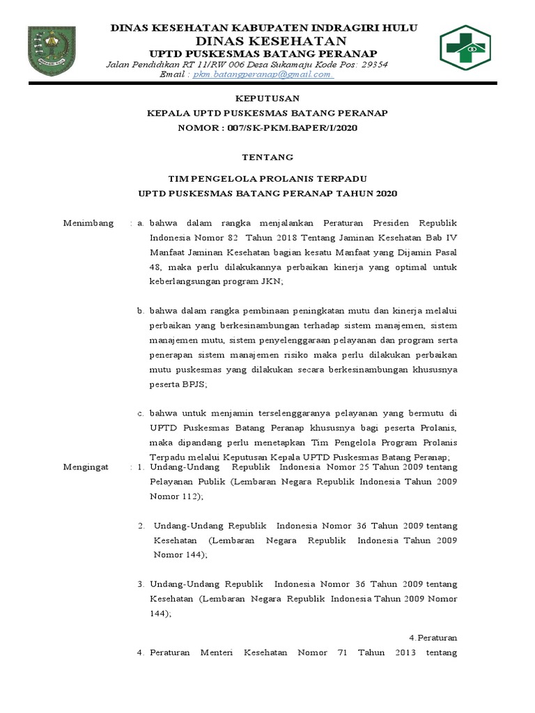 Contoh SK Tim Prolanis | PDF