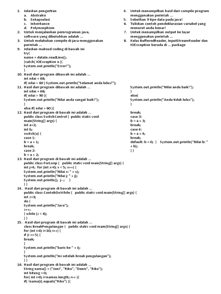 Soal Java | PDF | Komputer
