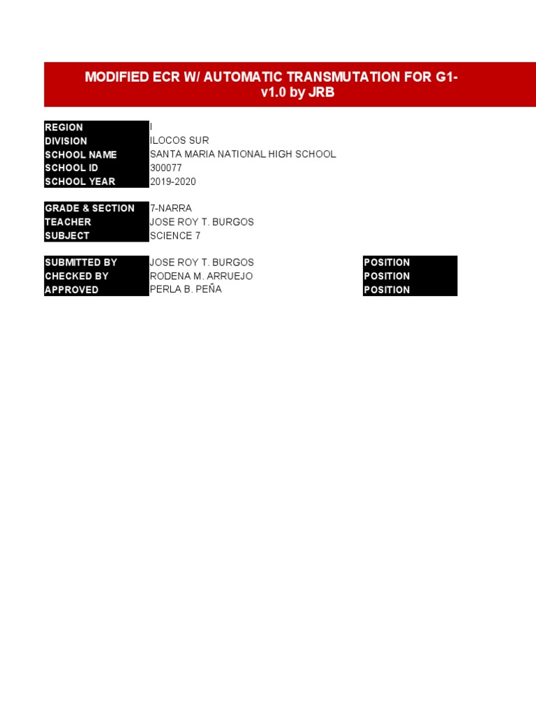 MODIFIED ECR WITH AUTOMATIC TRANSMUTATION FOR G1-10 (Elem - JHS) v1.0 - JRB | PDF