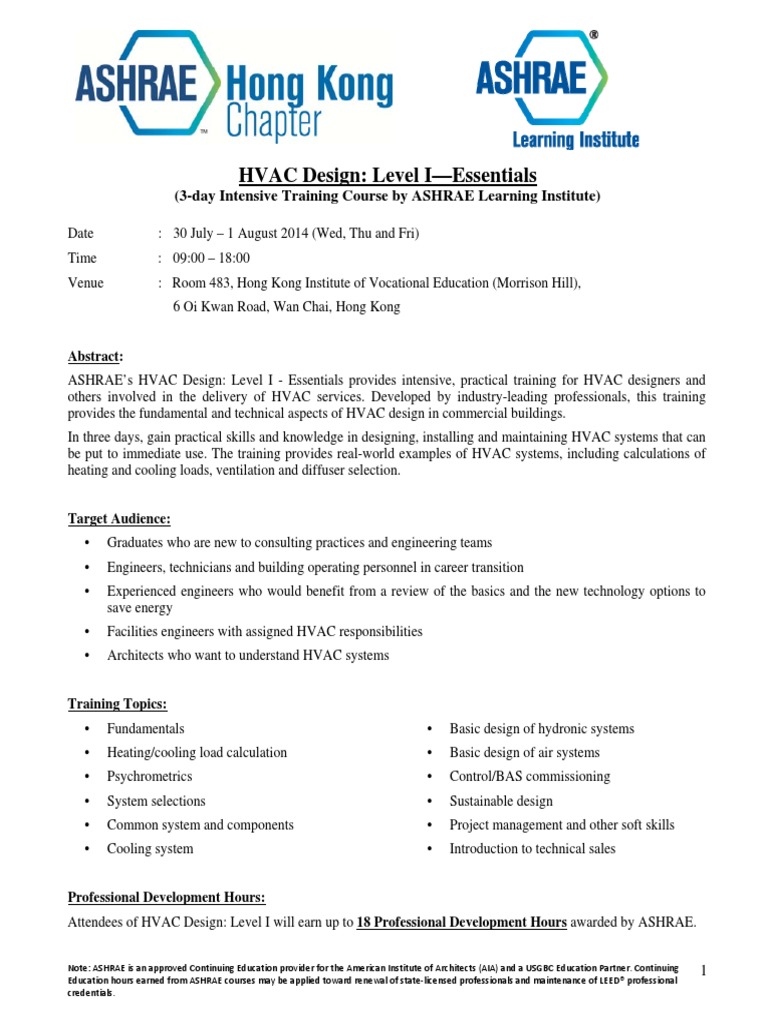HVAC Design: Level I-Essentials: (3-Day Intensive Training Course by ...