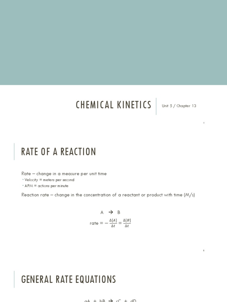 Chemical Kinetics: Unit 5 / Chapter 13 | PDF | Reaction Rate | Chemical ...