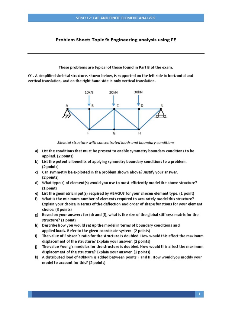 Problem Sheet: Topic 9: Engineering Analysis Using FE: These Problems ...