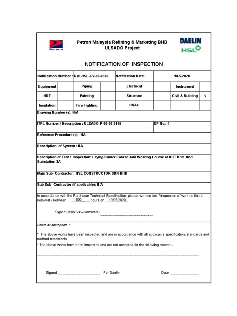 Notification of Inspection: Petron Malaysia Refining & Marketing BHD ...