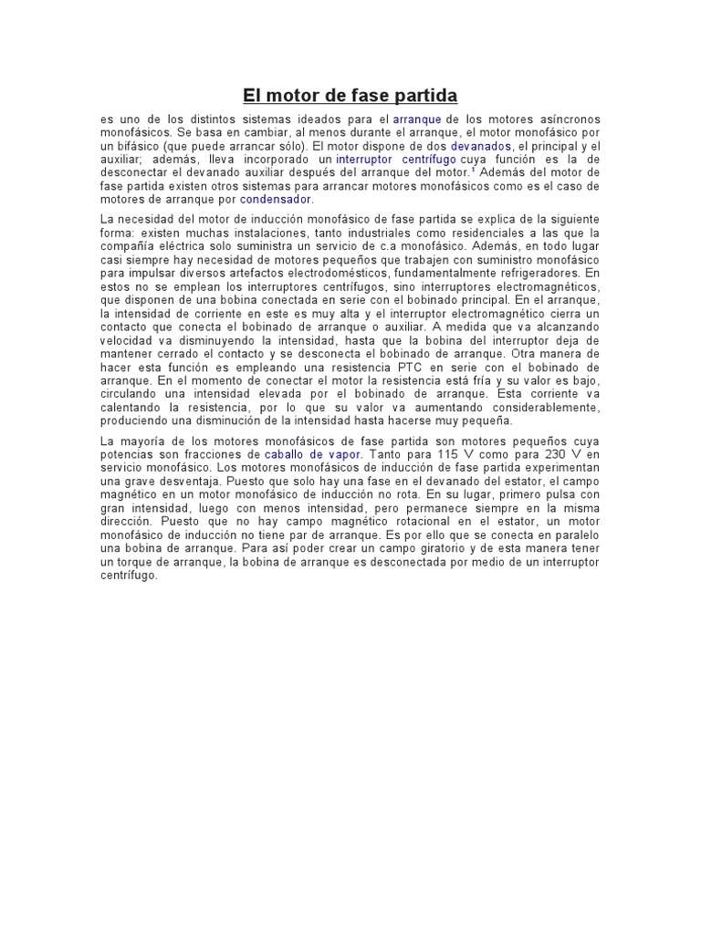 El Motor de Fase Partida | PDF | Corriente eléctrica | Inductor
