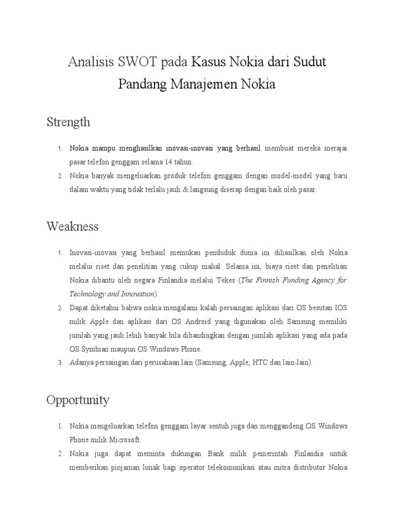 Swot Nokia | PDF